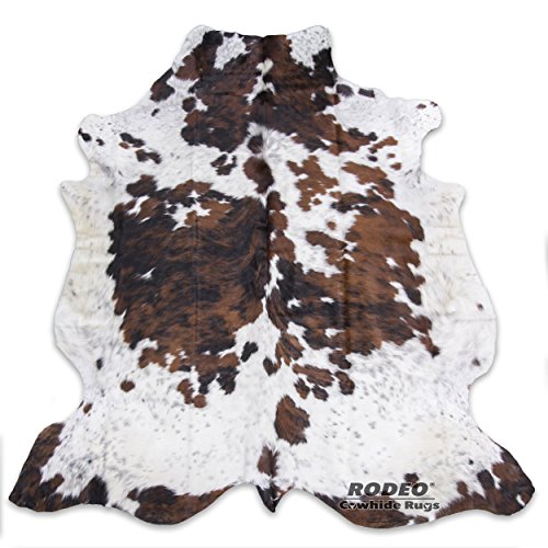 RODEO Tricolor Cow Hide Cow Skins Hair on Leather Rug Size Large TR 5x7