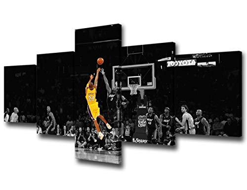 Black and Yellow Background Match Wall Art Painting Basketball Player Kobe Bryant of Lakers at Staples Center in Los Angeles Pictures Print On Canvas for Home Decoration Ready to Hang -50"W x 24"H