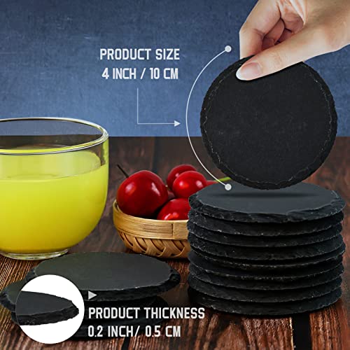 Slate Drink Coasters with Metal Holder, GOH DODD 4 Inch 8 Pieces Black Stone Coasters Bulk Cup Coaster Set for Bar Kitchen Home Apartment, Round