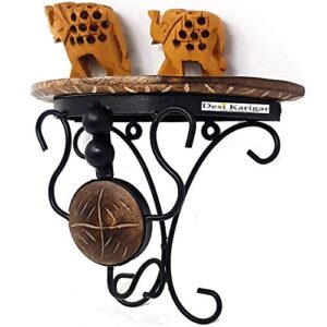 Desi Karigar Beautiful Wood & Wrought Iron Small Wall Bracket/Wall Shelves