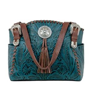 American west Lariats & Lace Leather Leather Tote with Conceal & Carry Pocket (Dark Turquoise)