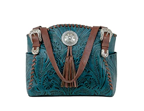 American west Lariats & Lace Leather Leather Tote with Conceal & Carry Pocket (Dark Turquoise)