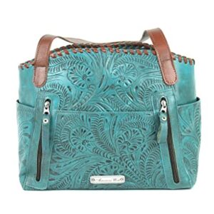 American west Lariats & Lace Leather Leather Tote with Conceal & Carry Pocket (Dark Turquoise)