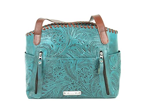 American west Lariats & Lace Leather Leather Tote with Conceal & Carry Pocket (Dark Turquoise)