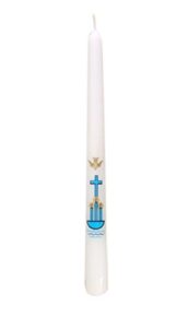 baptismal taper candle with cross and holy dove, 10 inch