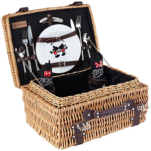 PICNIC TIME Disney Picnic 2, Wicker Picnic Basket - Picnic Set, Mickey & Minnie - Black