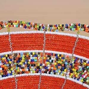 Set of 3 African Beaded Wire Bowls (2 x Large blue/red, 8 Inches + 1 Small blue, 6 inches) - Maasai Jewelry Bowl - Handmade in Kenya, KSBOWL012