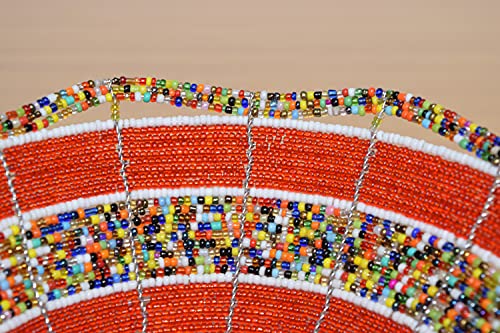 Set of 3 African Beaded Wire Bowls (2 x Large blue/red, 8 Inches + 1 Small blue, 6 inches) - Maasai Jewelry Bowl - Handmade in Kenya, KSBOWL012