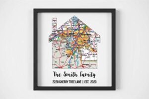 new home gift housewarming gift map art gift family established sign last name art family art framed art gift for new home realtor gift