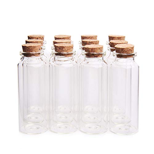 Danmu 12Pcs 40ml 1.18" x 3.14" Mini Glass Bottles, Mini Bottles, Mini Vials, Jars with Wood Cork Stoppers, Tiny Vials, Wish Bottles, Message Bottles for Wedding Favors, Baby Shower Favors, DIY Craft