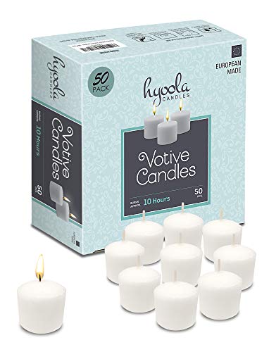 Hyoola Votive Candles - 10 Hour Burn Time - Unscented Candles Votives Bulk - Pack of 50 White Candles - European Made