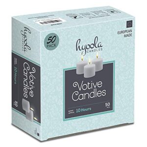 Hyoola Votive Candles - 10 Hour Burn Time - Unscented Candles Votives Bulk - Pack of 50 White Candles - European Made