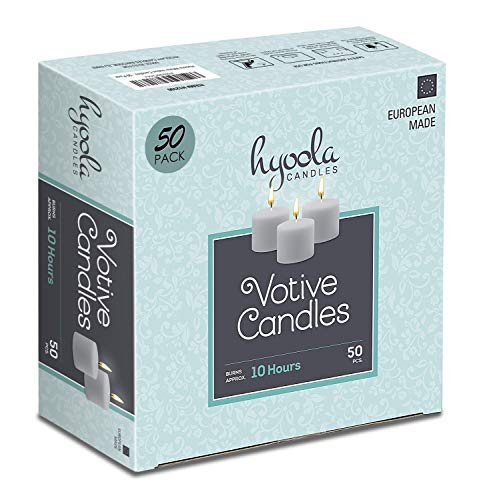 Hyoola Votive Candles - 10 Hour Burn Time - Unscented Candles Votives Bulk - Pack of 50 White Candles - European Made