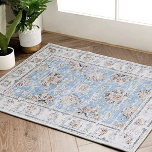 jinchan vintage area rug 2×3 persian rug elegant kitchen retro floral print floor cover indoor mat blue accent rug entryway bathroom doormat living room bedroom boho farmhouse