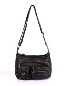 karla hanson charlotte pre-washed women’s crossbody hobo organizer bag (black)