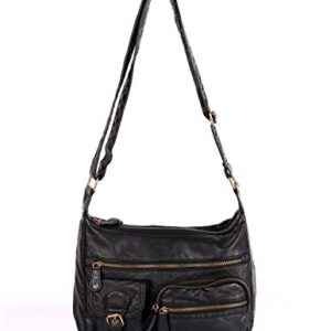 KARLA HANSON Charlotte Pre-Washed Women's Crossbody Hobo Organizer Bag (Black)