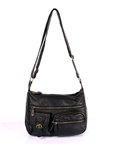 KARLA HANSON Charlotte Pre-Washed Women's Crossbody Hobo Organizer Bag (Black)