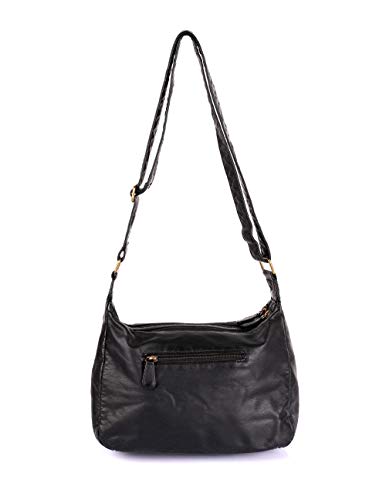 KARLA HANSON Charlotte Pre-Washed Women's Crossbody Hobo Organizer Bag (Black)