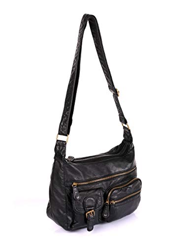 KARLA HANSON Charlotte Pre-Washed Women's Crossbody Hobo Organizer Bag (Black)