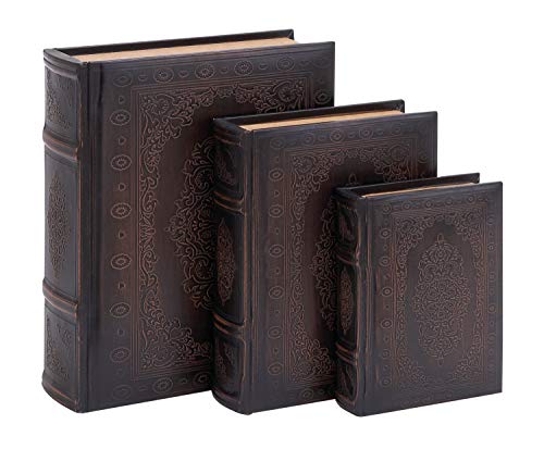 Deco 79 Traditional Wood Rectangle Box, Set of 3 13", 10", 8"H, Dark Brown