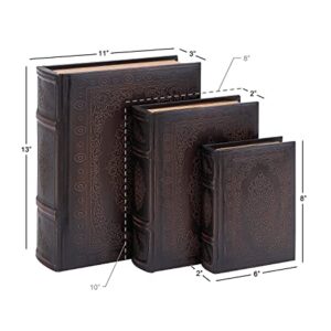 Deco 79 Traditional Wood Rectangle Box, Set of 3 13", 10", 8"H, Dark Brown