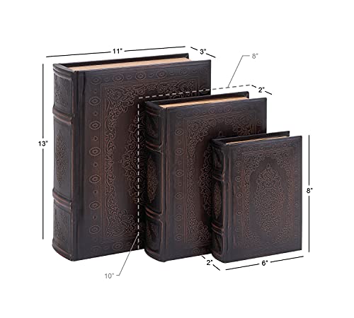 Deco 79 Traditional Wood Rectangle Box, Set of 3 13", 10", 8"H, Dark Brown