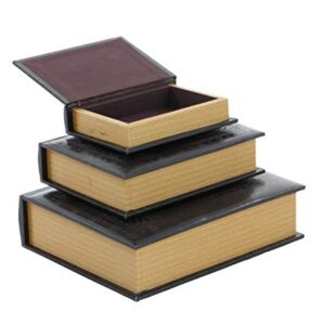 Deco 79 Traditional Wood Rectangle Box, Set of 3 13", 10", 8"H, Dark Brown