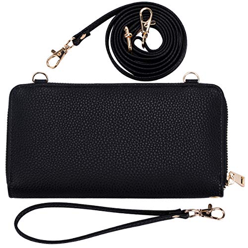 Womens Wristlet Wallet Crossbody Bag Cellphone Purse Handbag RFID Card Slots 2 Strap Wrist, Black, 8.3*4.3*1.4