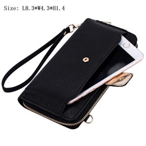 Womens Wristlet Wallet Crossbody Bag Cellphone Purse Handbag RFID Card Slots 2 Strap Wrist, Black, 8.3*4.3*1.4