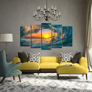 Kreative Arts Large 5 Piece Sea Waves Wall Art Modern Framed Giclee Canvas Prints Seascape Artwork Ocean Beach Pictures Paintings on Canvas for Living Room Home Office Decor (Large Size 60x32inch)