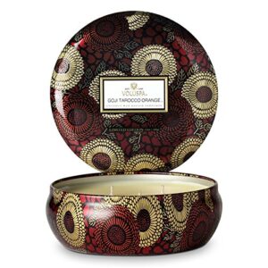 voluspa goji tarocco orange candle | 3 wick tin | 12 oz. | 40 hour burn time | vegan | all natural wicks and coconut wax for clean burning