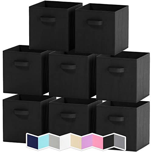 Storage Cubes - 11 Inch Cube Storage Bins (Set of 8). Fabric Cubby Organizer Baskets with Dual Handles | Foldable Closet Shelf Organization Boxes (Black)