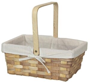 12 inch rectangular woodchip picnic basket lined with white fabric