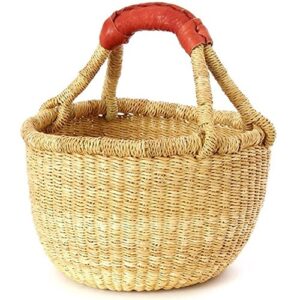 bolga baskets international small market basket w/ leather wrapped handle (natural)