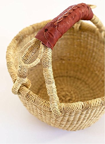 Bolga Baskets International Small Market Basket w/ Leather Wrapped Handle (NATURAL)