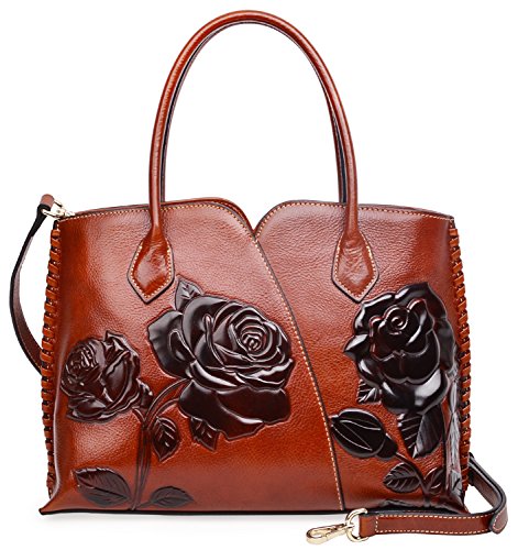 PIJUSHI Top Handle Satchel Handbags for Women Designer Floral Handbags and Purses (6913 Brown)