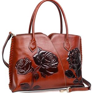 PIJUSHI Top Handle Satchel Handbags for Women Designer Floral Handbags and Purses (6913 Brown)