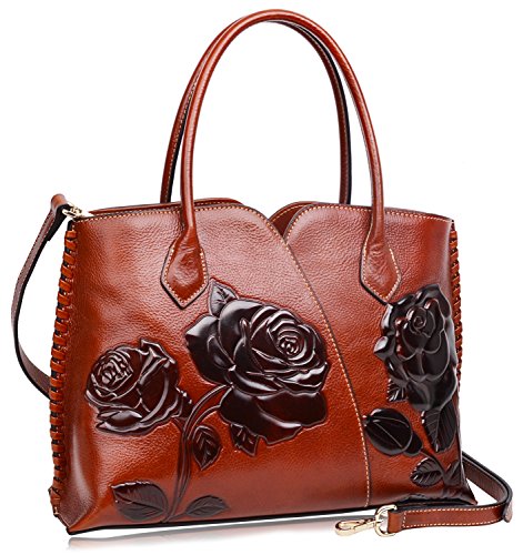 PIJUSHI Top Handle Satchel Handbags for Women Designer Floral Handbags and Purses (6913 Brown)