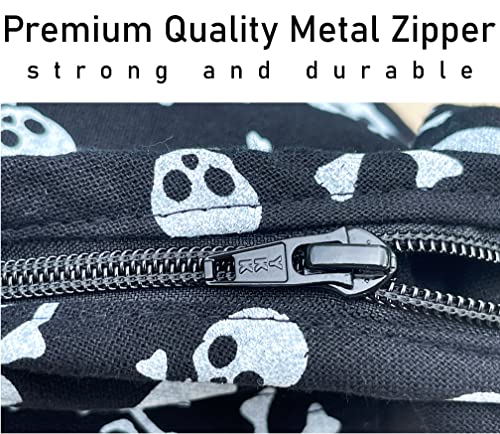 FULLY LINED Skull Hippie Hobo Sling Crossbody Bag - Large Front Phone Pocket - Metal Zippers