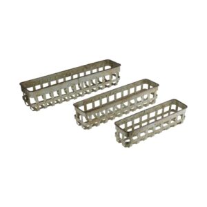 creative co-op set of 3 rectangle open weave iron baskets