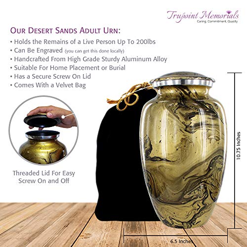 Trupoint Memorials Cremation Urns for Human Ashes - Decorative Urns, Urns for Human Ashes Female & Male, Urns for Ashes Adult Female, Funeral Urns - Golden, Large