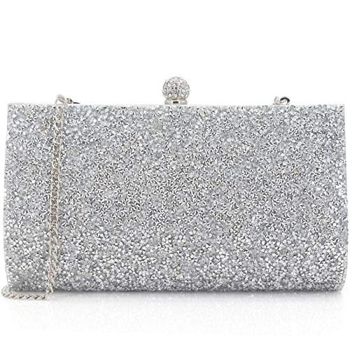 MagicLove Bling Evening Bag for Women Rhinestone Crystal Clutch Purse Silver