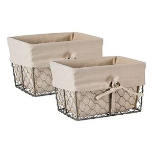 dii farmhouse chicken wire storage baskets with liner, medium, rustic natural, 11×7.88×7″, 2 piece