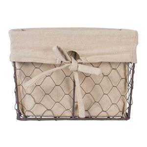 DII Farmhouse Chicken Wire Storage Baskets with Liner, Medium, Rustic Natural, 11x7.88x7", 2 Piece