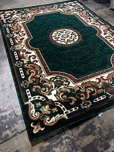 Kingdom Traditional Area Rug Hunter Dark Green Persian Design D123 (8 Feet X 10 Feet)