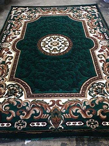 Kingdom Traditional Area Rug Hunter Dark Green Persian Design D123 (8 Feet X 10 Feet)