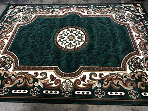 Kingdom Traditional Area Rug Hunter Dark Green Persian Design D123 (8 Feet X 10 Feet)