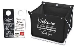 foldable shoe cover holder (black) with bonus please use shoe covers, double sided, door hanger