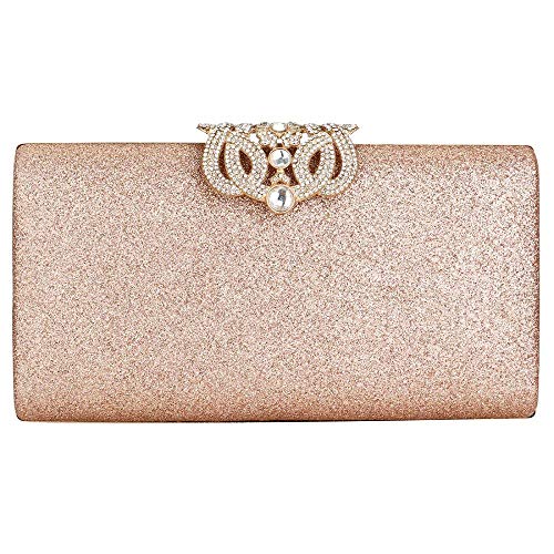 KALINNU Elegant Glitter Evening Bag Clutch Purses for Women Cocktail Party Wedding Bling Sequin Handbag Clutches Wallets (Rose gold color)