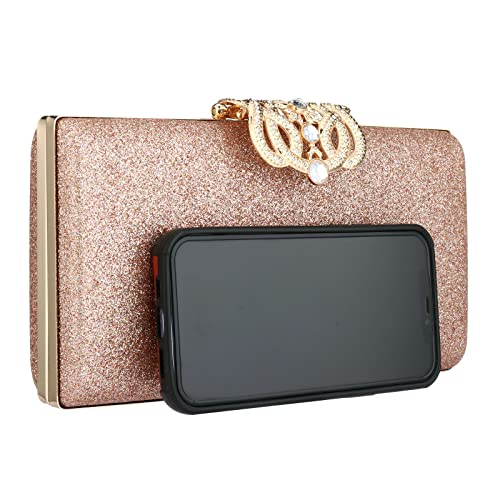 KALINNU Elegant Glitter Evening Bag Clutch Purses for Women Cocktail Party Wedding Bling Sequin Handbag Clutches Wallets (Rose gold color)